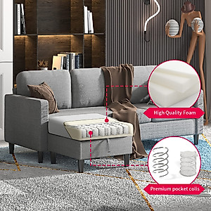 MUZZ 78” Sectional Sofa with Movable Ottoman, Free Combination Sectional Couch, Small L Shaped Sectional Sofa with Storage Ottoman, Modern Linen Fabric Sofa Set for Living Room (Light Grey)