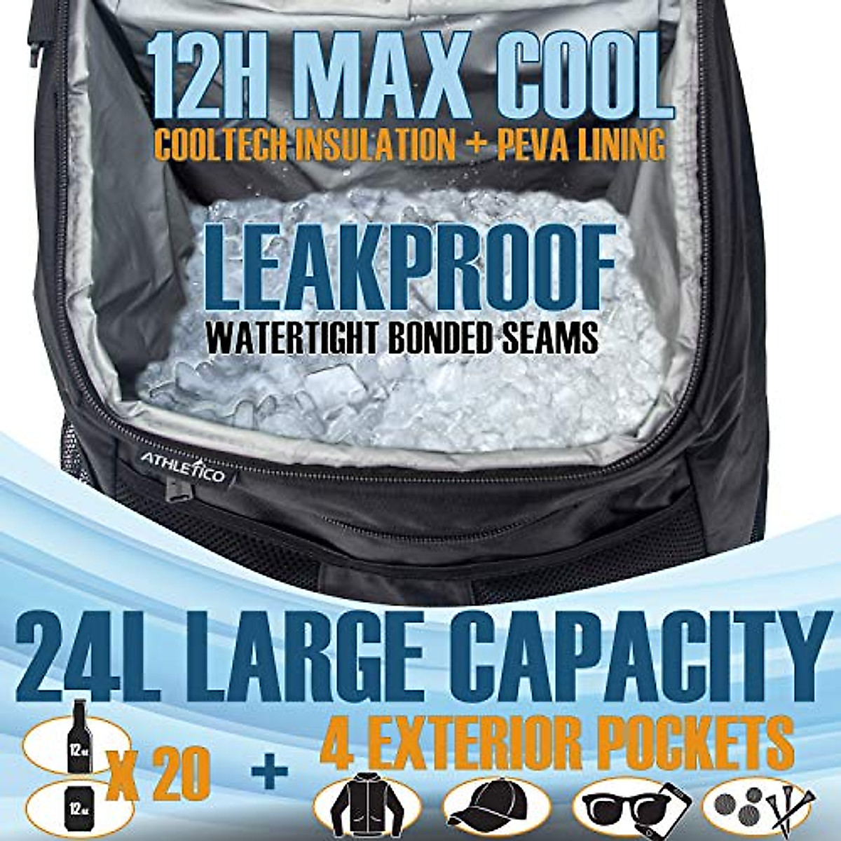 Athletico Golf Cooler Backpack - Soft Sided Insulated Cooler Bag Holds a 12 Pack of Cans or Two Wine Bottles (Black)