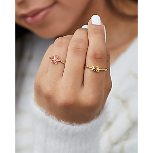 Disney Moana Womens Stackable Ring Set Size 7 - Flash-Plated Sterling Sliver Rings Moana Flower Ring - Leaf Ring