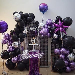 Purple and Black Balloons, 12 Inch Metallic Purple Balloon Black Purple Party Balloons Purple Purple Confetti Latex Helium Balloon for Halloween Wednesday Graduation Birthday Wedding Party Decorations