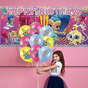 Shimmer and Shine Party Supplies Paltes Cake Toppers Balloons For Boys Girl Banner Backdrop Birthday Set Decor