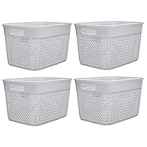 Life Story Lightweight Heavy Duty Trendy Portable Storage Woven Basket 16 Quarts, Grey (4 Pack)
