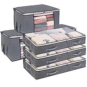 Vieshful 3 Pack 75L Underbed Storage Containers and 3 Pack 90L Clothes Storage Bags，Large Capacity Clothing Organizers for Bedding Blanket Comforter Quilt