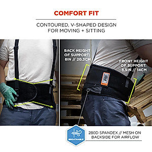 Ergodyne ProFlex 100 Back Support Brace, 8" Spandex Belt, Adjustable, Removeable Straps