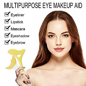 SUMEITANG Eyeliner Stencils 2Pcs Reusable Silicone Eyeliner Aid Mascara Shield Multifunctional Makeup Stencil for Beginners Eyeliner Eyelash Eyeshadow Lipstick Applicator Guide Tool Easy to Use-Yellow