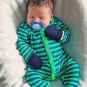 Baby Winter Mittens Adjustable Easy-On Newbron Warm Gloves Sherpa Lined Fleece Infant Mittens Winter for Boy Girl (Navy/Grey)