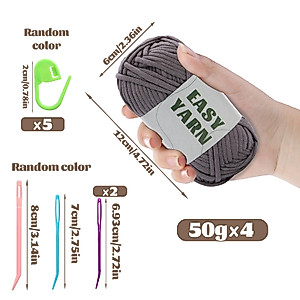 UzecPk 4x50g (7.1Oz) Beginners Crochet Yarn, 4x87Yds Easy Beginner Yarn, Easy-to-See Stitches, Cotton-Nylon Blend Yarn for Crochet Kit Making(Dark Blue&Light Green&Dark Gray&Beige)