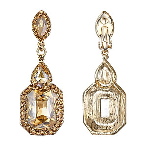 BriLove Wedding Bridal Clip On Earrings for Women Crystal Emerald Cut Infinity Figure 8 Dangle Earrings Champagne Gold-Tone