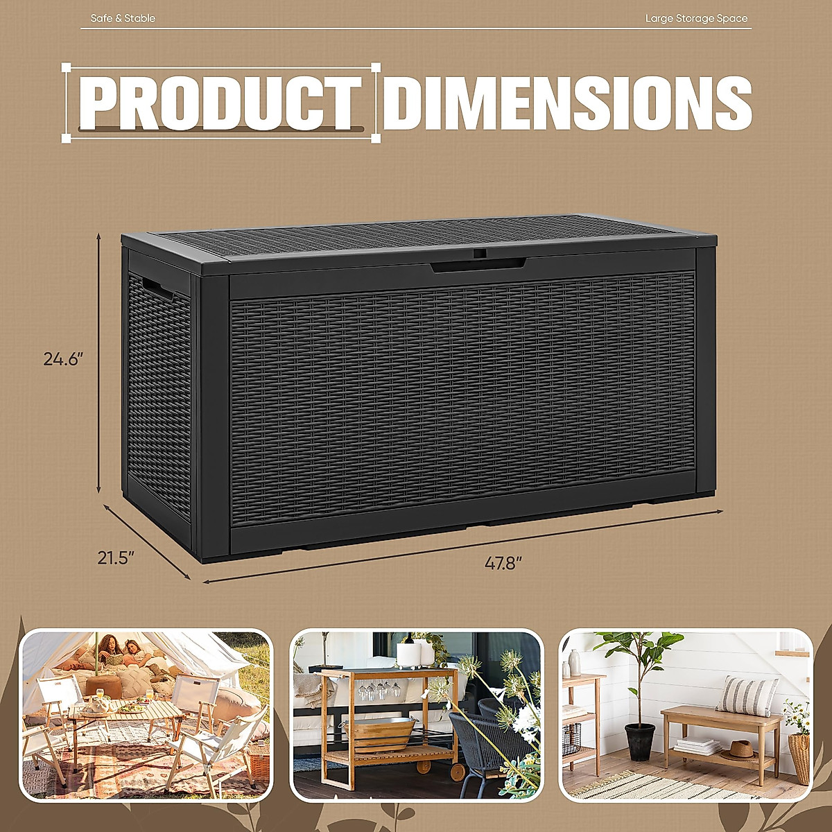 Flamaker 100 Gallon Large Deck Box Waterproof Resin Outdoor Storage for Patio Furniture, Garden Tools, Pool Accessories and Toys (Black)