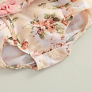 Socutebabe Baby Girl Floral Romper Newborn Dress Ruffle Onesie Suspender Shorts Jumpsuit Cute Summer Clothes and Headband (A Pink, 0-3 Months)