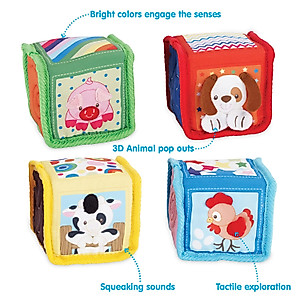 Kidoozie Discovery Soft Blocks for Infants and Toddlers Ages 3-18 Months - Textures, Shapes and Sounds to Engage The Senses