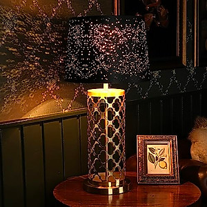 Double Medium Metal Lamp Shades Set of 2, ALUCSET Drum iron Lampshades for Table Lamp and Floor Light,10x12x8 inch (Sky Stars, 2 pcs pack)