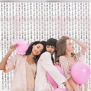 3PCS Bachelorette Party Decorations, Tassel Curtains Photo Backdrop for Wedding Bridal Shower Hen Bride to Be Party Supplies (Silver)