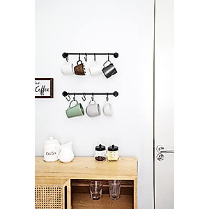 Mkono Mug Holder Wall Mounted Coffee Cup Rack Hanger Modern Metal Wall Rack with 10 Mug Hooks Rustic Utensil Tea Cups Storage Organizer for Kitchen Dining Room Coffee Bar, Set of 2, Black