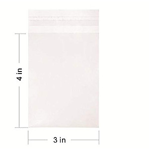 3 x 4-inch 200Pcs Clear Resealable Cello Cellophane Bags by WerkaSi, Self Seal Cookie Poly Bags for Treats Cards Jewelry