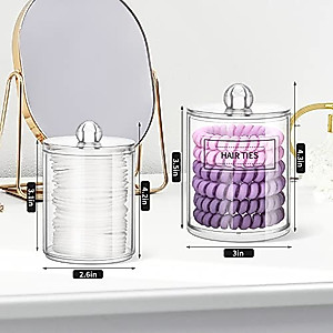 4 Pack Qtip Holder Dispenser - 10oz, 12oz Clear Plastic Apothecary Jars Set - Restroom Bathroom Makeup Organizers Containers for Floss, Cotton Ball, Cotton Swab, Cotton Round Pads, Hair Ties, Bath Salt