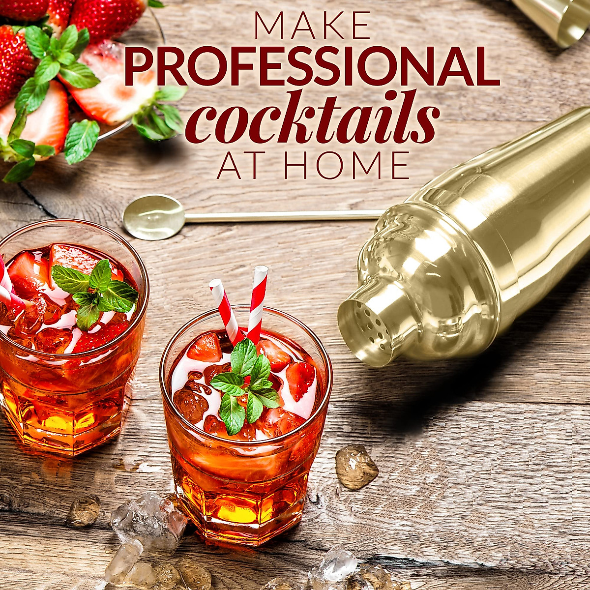 Large 24 oz Stainless Steel Cocktail Shaker Set - Mixed Drink Shaker - Martini Shaker Set with Built in Strainer, Double Sided Jigger & Combo Muddler Mixing Spoon - Pro Margarita Shaker - by Zulay