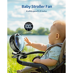 SWEETFULL Portable Clip on Fan - Battery Operated Stroller Fan, 4000mAh Small Rechargeable Fan with LED Display, 4 Speeds, Mini Personal Cooling Desk Fan for Golf Cart Travel Camping Gym (Black)