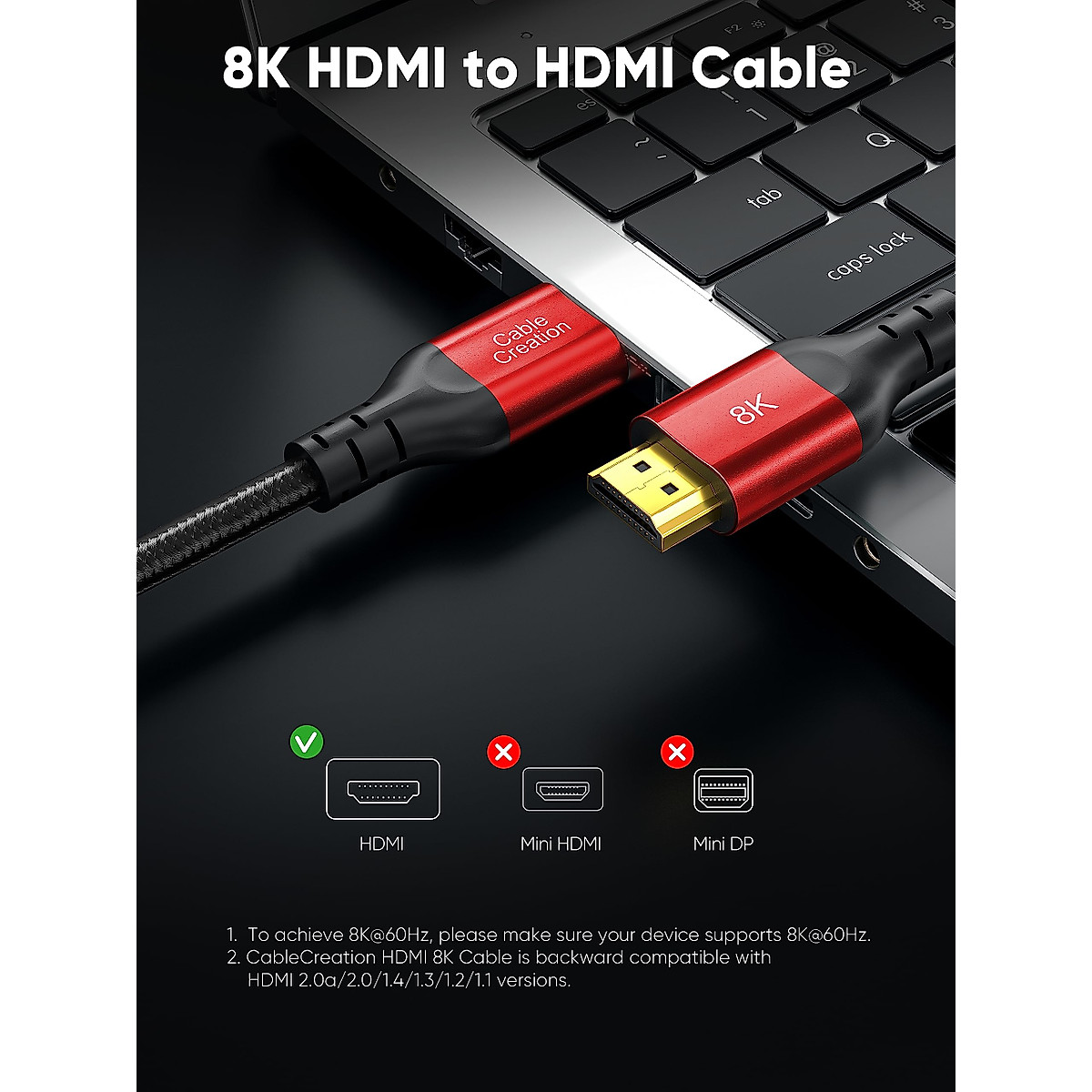 CableCreation eARC HDMI Cable 8K, HDMI to HDMI Cable for PS4 (48Gbps, 8K/60Hz) - 3.3 Feet, eARC HDR HDCP 2.2 2.3 Compatible with 4K Devices