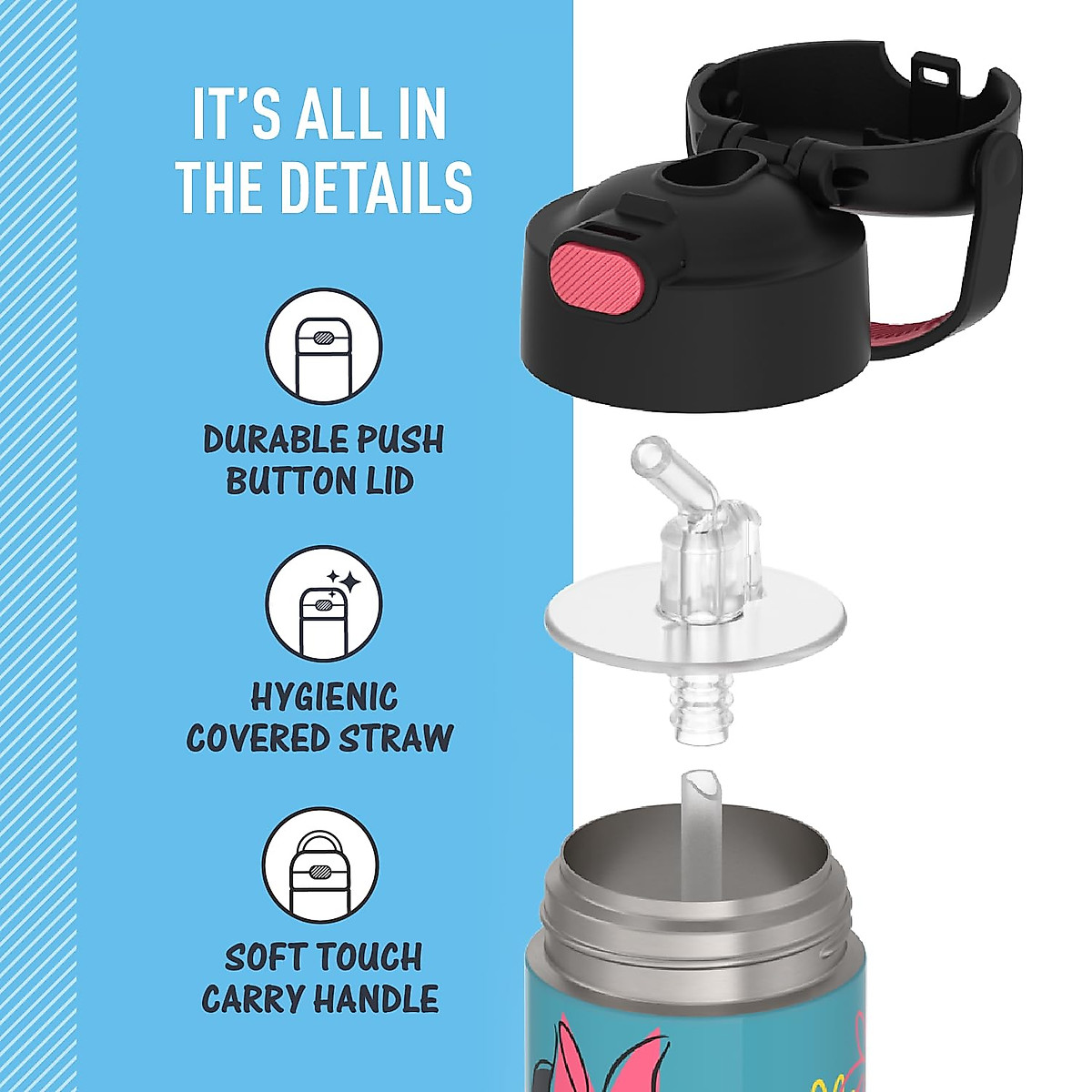 THERMOS FUNTAINER Water Bottle with Straw - 12 Ounce, Minnie Mouse - Kids Stainless Steel Vacuum Insulated Water Bottle with Lid