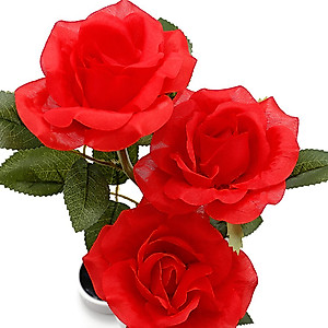 Solar Pot LED light Rose Table Lamp 3 Lights LED Flexible Desk Lamp for Room Decoration (Red)