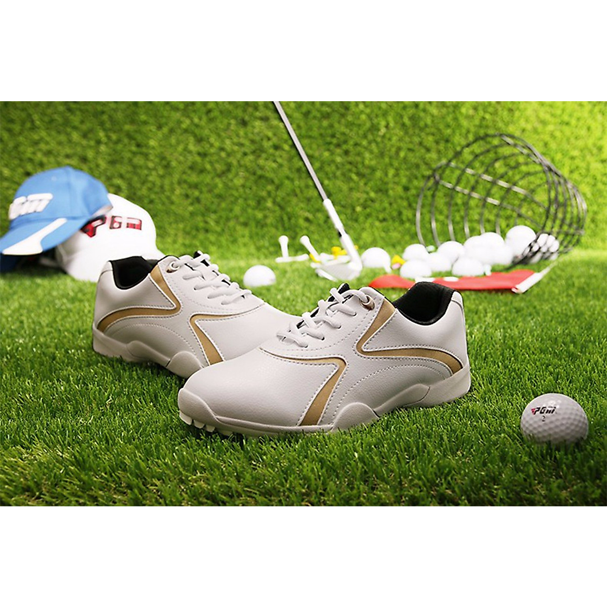 PGM Waterproof Spikeless Golf Shoes for Women Gold