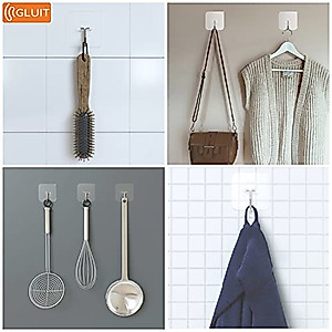 GLUIT Adhesive Hooks Medium 6 Pack and Large 6 Pack for Hanging Heavy Duty Wall Hooks 22 lbs Self Adhesive Towel Hook Waterproof Transparent Hooks for Keys Bathroom Shower Outdoor Kitchen