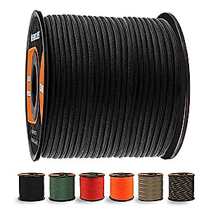 650lb Paracord/Parachute Cord - 9 Strand Paracord Rope - 100', 200' Spools of Parachute Cord, Type III Paracord for Camping, Hiking and Survival (Black, 100 Feet)