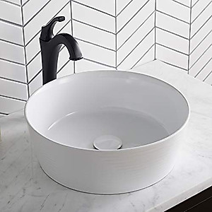 KRAUS Viva™ Round White Porcelain Ceramic Vessel Bathroom Sink with Pop-Up Drain, 15 3/4 in. D x 5 3/8 in. H, KCV-205GWH