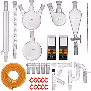 VEVOR New Laboratory Glassware 24/40 Chemistry Glassware 29PCS Chemistry Lab Glassware Kit 250 1000ml for Distillations Separation Purification Synthesis 24/40 29PCS
