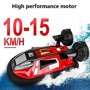 QAQQVQ Remote Control Hovercraft Boat for Land and Water 2.4 GHz Radio Control Amphibious Vehicle Toy with Double Power, 1:10 Electric Watercraft RC Racing Boat Gifts for Boys Girls