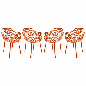 LeisureMod Devon Modern Aluminum Indoor-Outdoor Stackable Side Dining Armchair Set of 4, Orange
