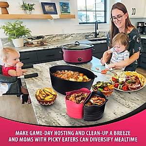 EmBear Products 3 pcs BUNDLE: Crock Pot Liners Silicone & silicone crockpot divider, Food Grade, BPA- Free, Easy to clean, Crockpot liner Reusable, leakproof & dishwasher safe crockpot liners 7qt-8qt.