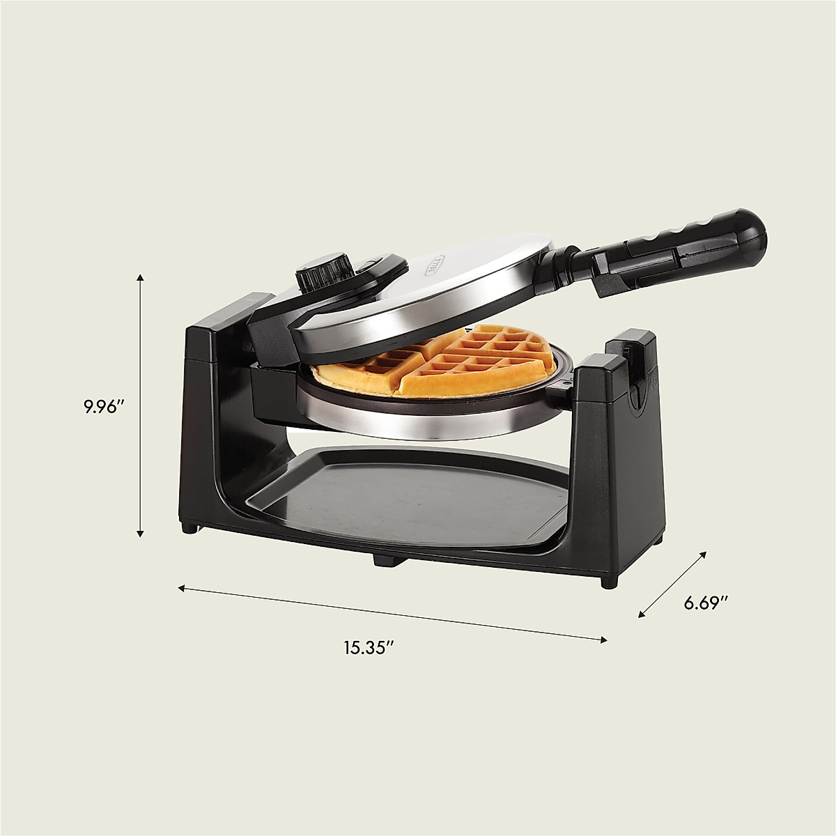 BELLA Classic Rotating Non-Stick Belgian Waffle Maker, Perfect 1" Thick Waffles, PFOA Free Non Stick Coating & Removeable Drip Tray for Easy Clean Up, Browning Control, Stainless Steel