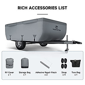 VINPATIO 7 Layers Pop Up Camper Cover, Folding Camper Trailer Cover Fits 12'-14' Trailers, Grey