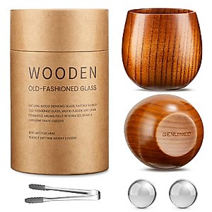 Bourbon Gifts for Men, Wooden Old Fashioned Drinking Glass for Whiskey Lovers, Christmas Anniversary Birthday Gifts for Men, Dad, or Brother, Great Whiskey Gifts for Men Who Have Everything(2 Packs)