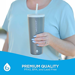 GROSCHE Jasper 23oz Tumbler with straw. Extreme Insulation, Classy Design, Built to Last, Insulated Stainless Steel Tumbler with Lid and Straw - Grey