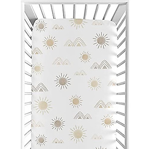 Sweet Jojo Designs Boho Desert Sun Taupe Fitted Crib Sheet Boy Girl Baby Toddler Nursery Neutral Tan Beige Ivory Gold Cream Off White Bohemian Mountain Nature Outdoors Geometric Minimalist Sunshine
