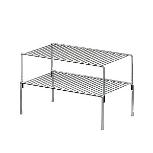 Redrubbit 2 Pack Large (15.9 x 9. 4 Inch) Stackable Cabinet Storage Shelf Rack, Rustproof Kitchen Counter and Cabinet Shelf, Storage Rack Organizer for Kitchen, Fridge, Cabinet, Bathroom, Chrome