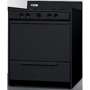 Summit Appliance TNM2107C 30" Wide Open Burner Gas Range in Black with Electronic Ignition, Four Open Burners, Adjustable Oven Racks, Broiler Pan, Porcelain and Steel Construction