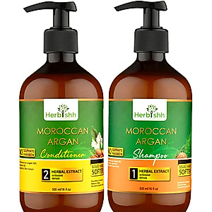 Herbishh Hair Color Shampoo Black + Moroccan Argan Hair Shampoo + Argan Hair Conditioner Kit