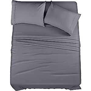 Utopia Bedding Sheets Set Full Grey with Mattress Pad Full Quilted Fitted (Pack of 5)