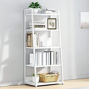 IOTXY 5 Tier Open Bookshelf - Steel and Wood Display Stand, 50CM Width Floor-Standing Bookcase, White