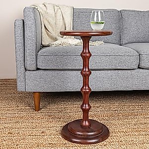 Creative Co-Op Ergo Pedestal Cocktail Side Table, Dark Chestnut