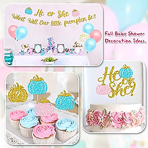 Pumpkin Gender Reveal Party Decoration Fall Baby Shower Banner He Or She Cake Cupcake Topper Pink Blue Balloons Boy Or Girls Sex Announcement Ideas Favor Supplies
