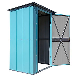 Spacemaker 4' x 3' Compact Outdoor Metal Backyard, Patio, and Garden Shed Kit, Teal and Anthracite