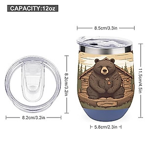 WYUSPGK 304 Stainless Steel Insulated Cup, Rustic Lodge Bear Print Smooth Rim, Durable & Reusable - Perfect for Office, Home, And Travel
