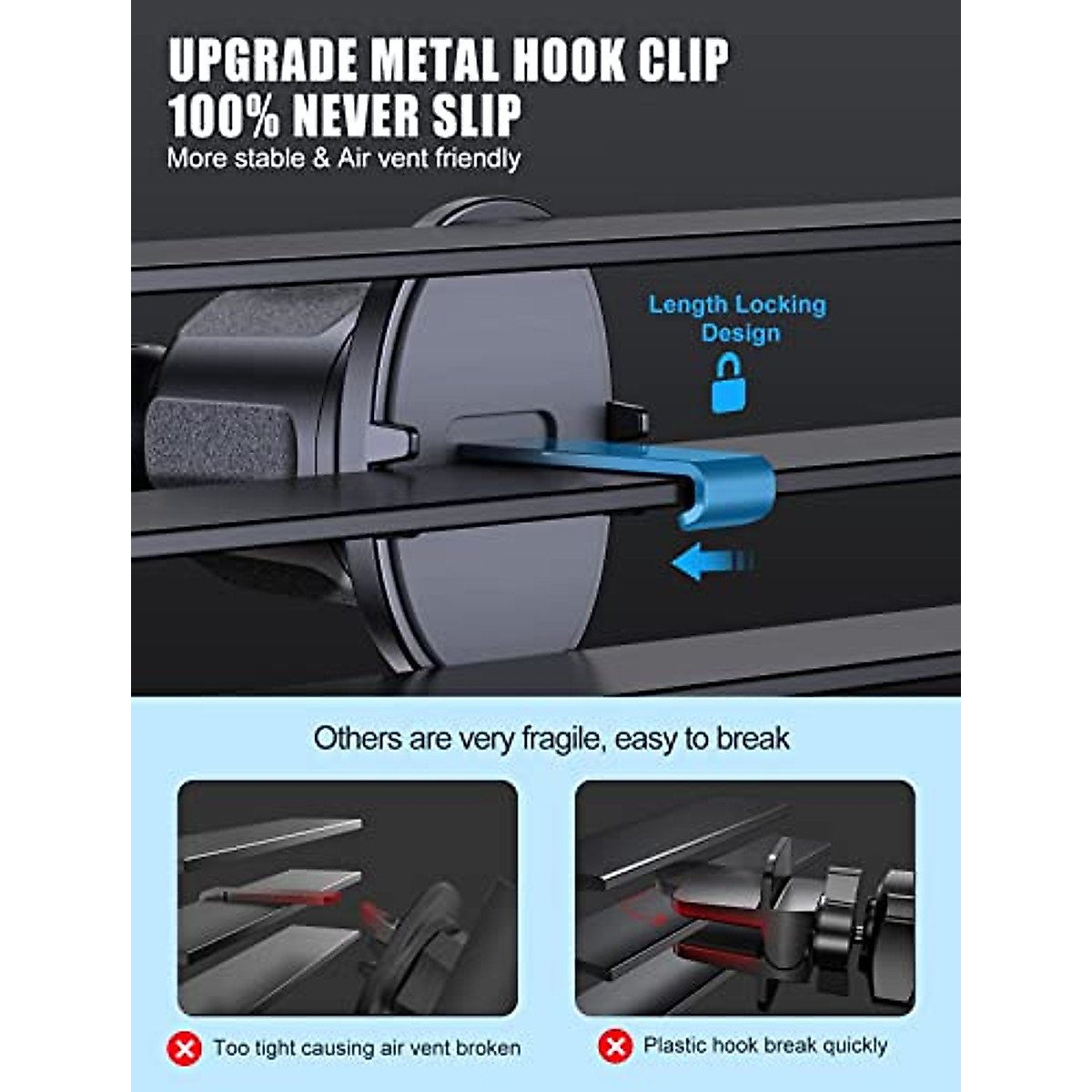 Ruiwwo Phone Mount for Car, Hands Free Cell Phone Holder Car, [Upgraded Vent Clip] Universal Air Vent Car Phone Holder Mount Compatible with iPhone 14 Pro Max/13 Pro/12/11, Samsung Galaxy S20/Note 10