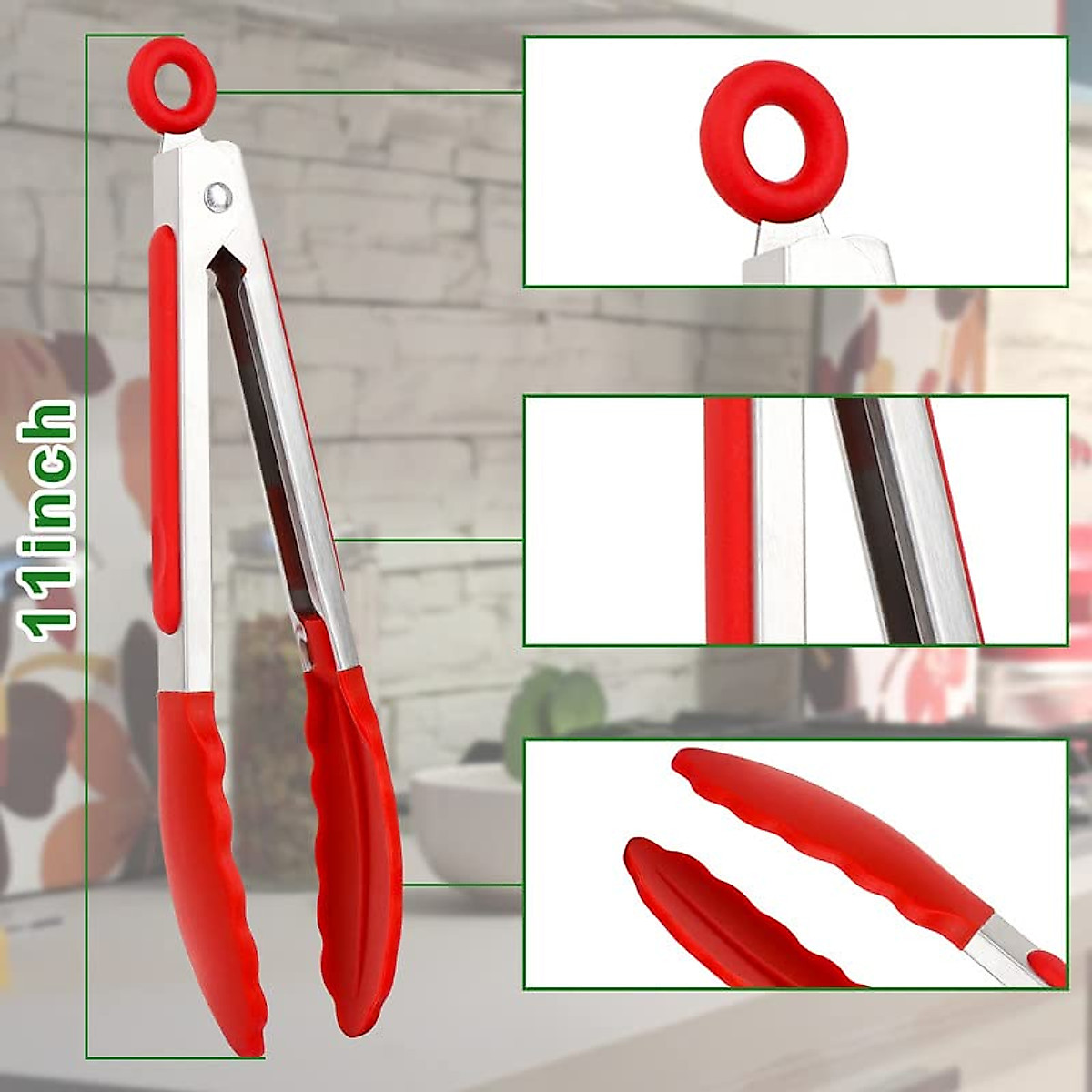 HAOBAOBEI Small Kitchen Tongs for Cooking with Silicone Tips, 7 Inch Non Stick High Heat Resistant Silicone Food Tongs for Air Fryer Dinner Baking BBQ Grilling Christmas Party (3 Pcs, 2 Black+1 Red)