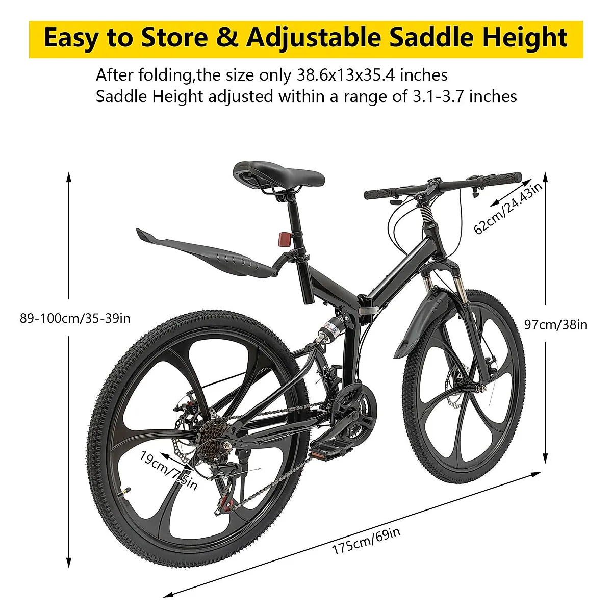 TBVECHI Folding Bike, 21 Speed 26 Inch Folding Mountain Bikes for Women and Men with Double Disc Brakes, High-Carbon Steel Frame, Adjustable Height, Load Capacity 330.69lbs